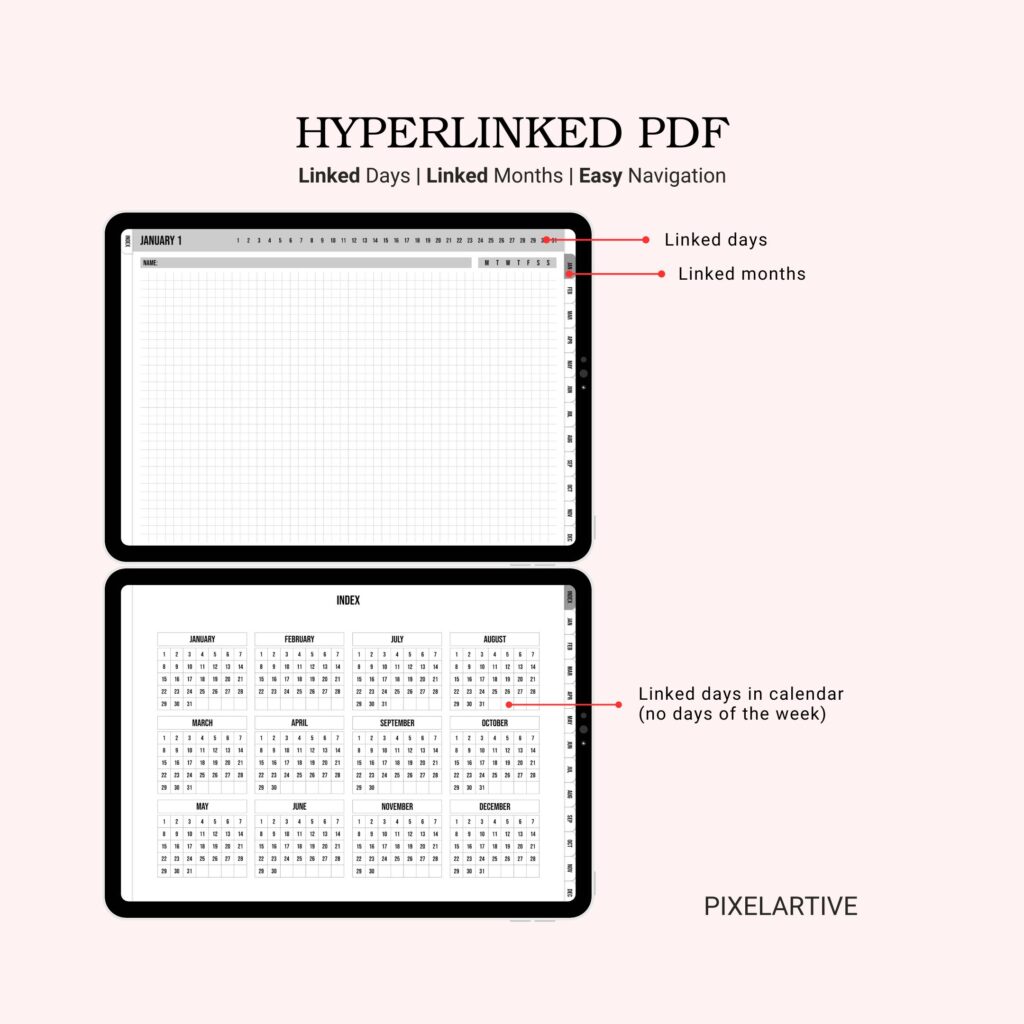 Digital Daily Journal, Grid Template, 2025, Landscape