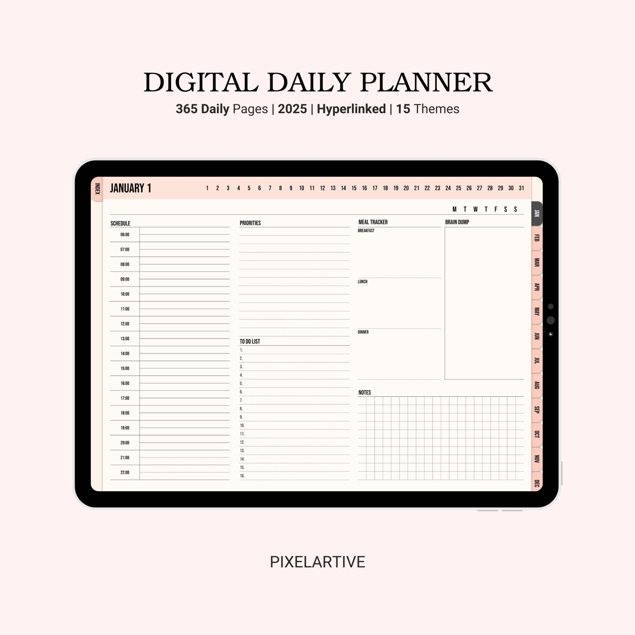 Digital Daily Planner 2025, Hyperlinked, Landscape