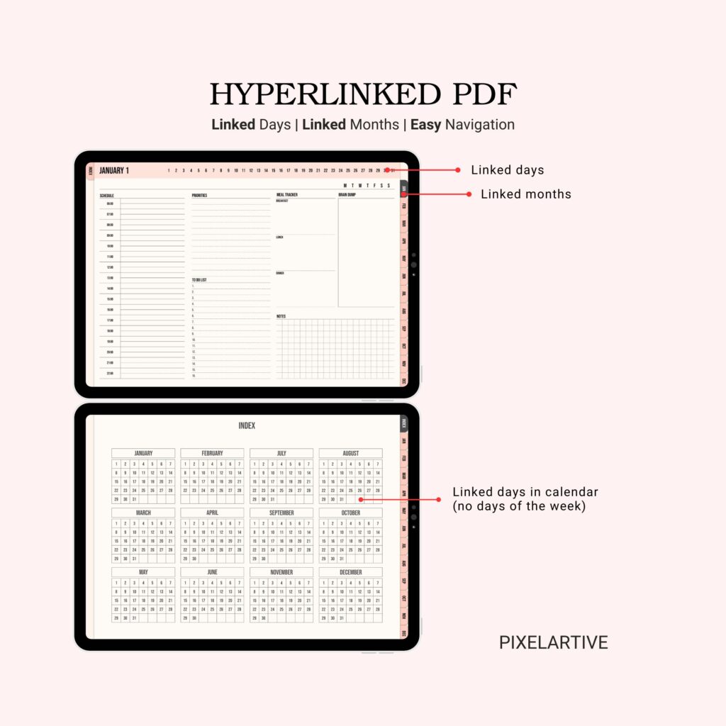 Digital Daily Planner 2025, Hyperlinked, Landscape