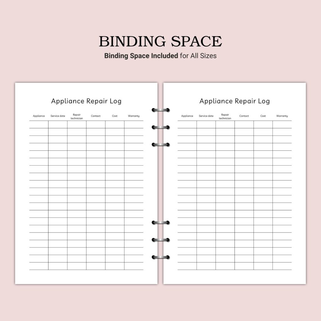 Printable Appliance Repair Log Template