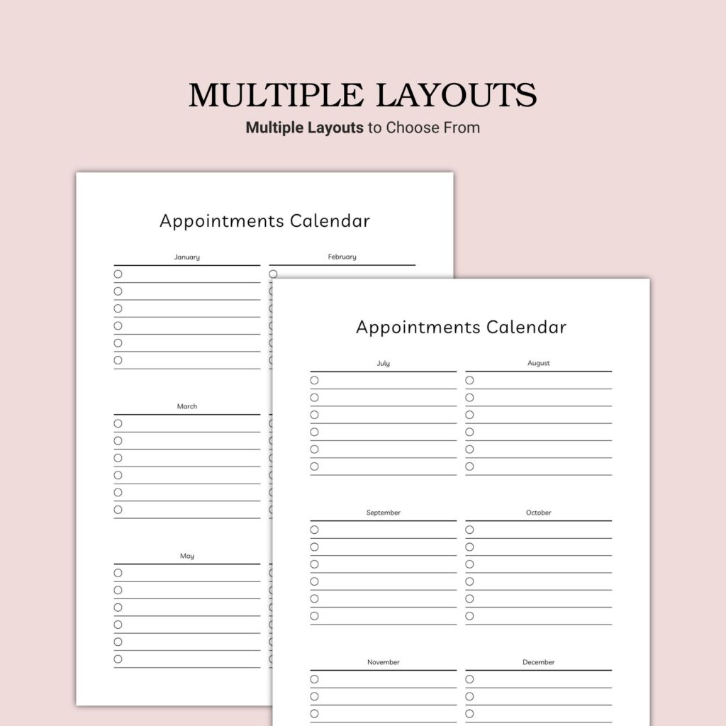 Printable Appointments Calendar Template