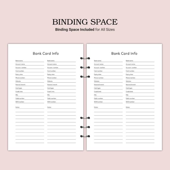 Printable Bank Card Info Template