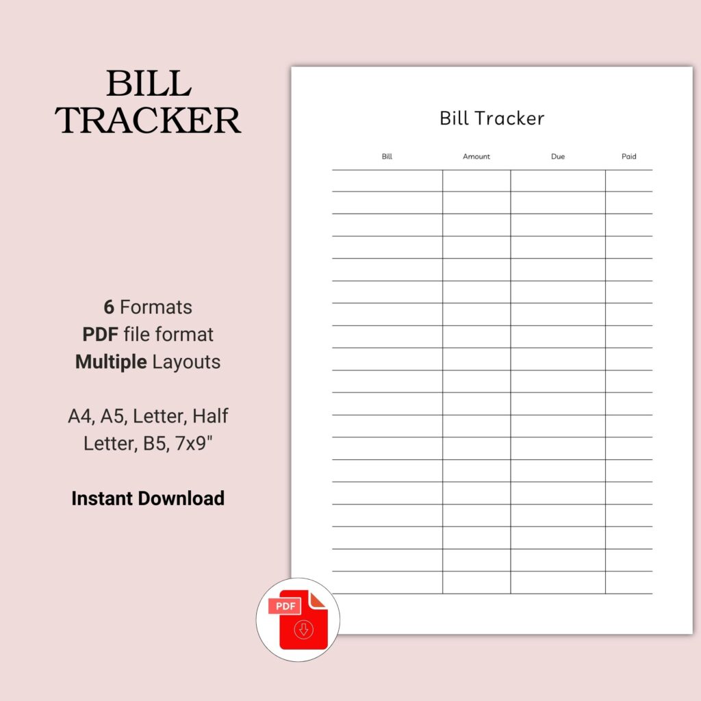 Printable Bill Tracker Template