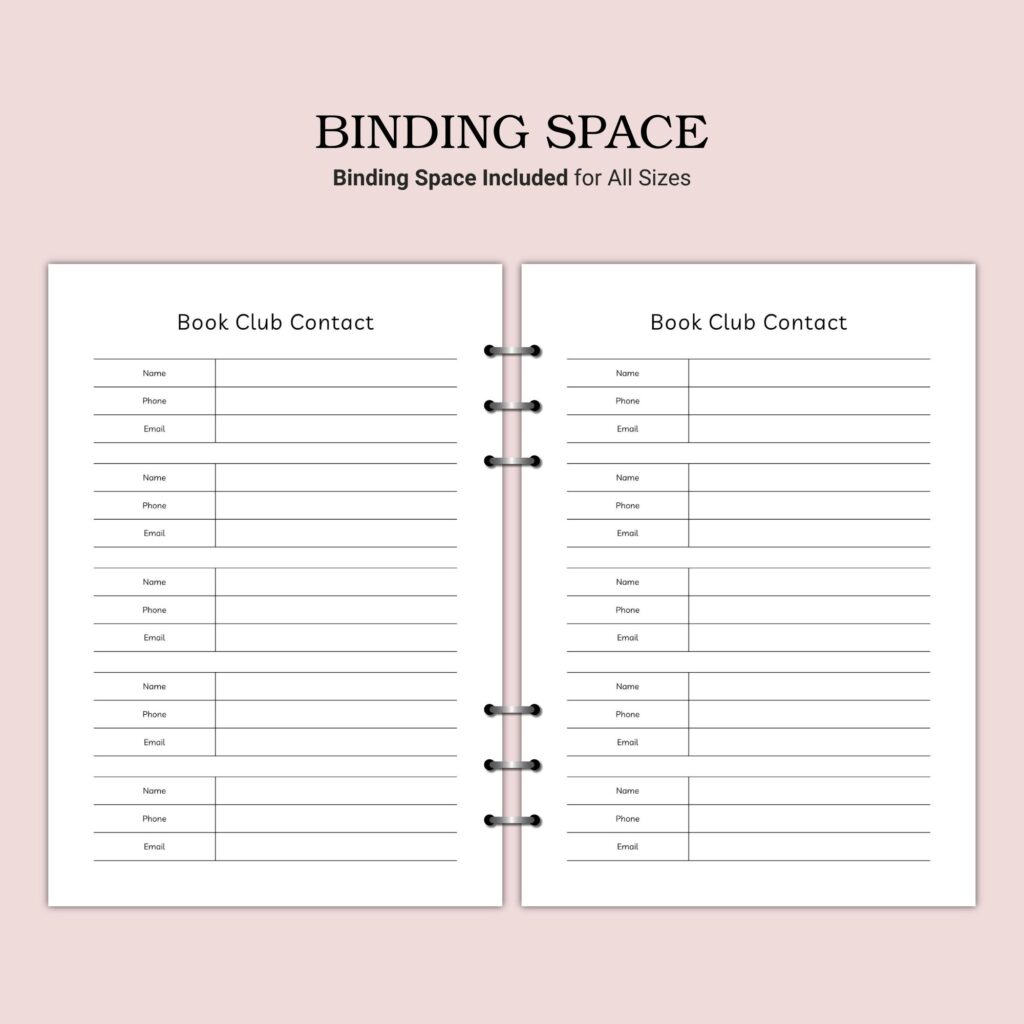 Printable Book Club Contact Template