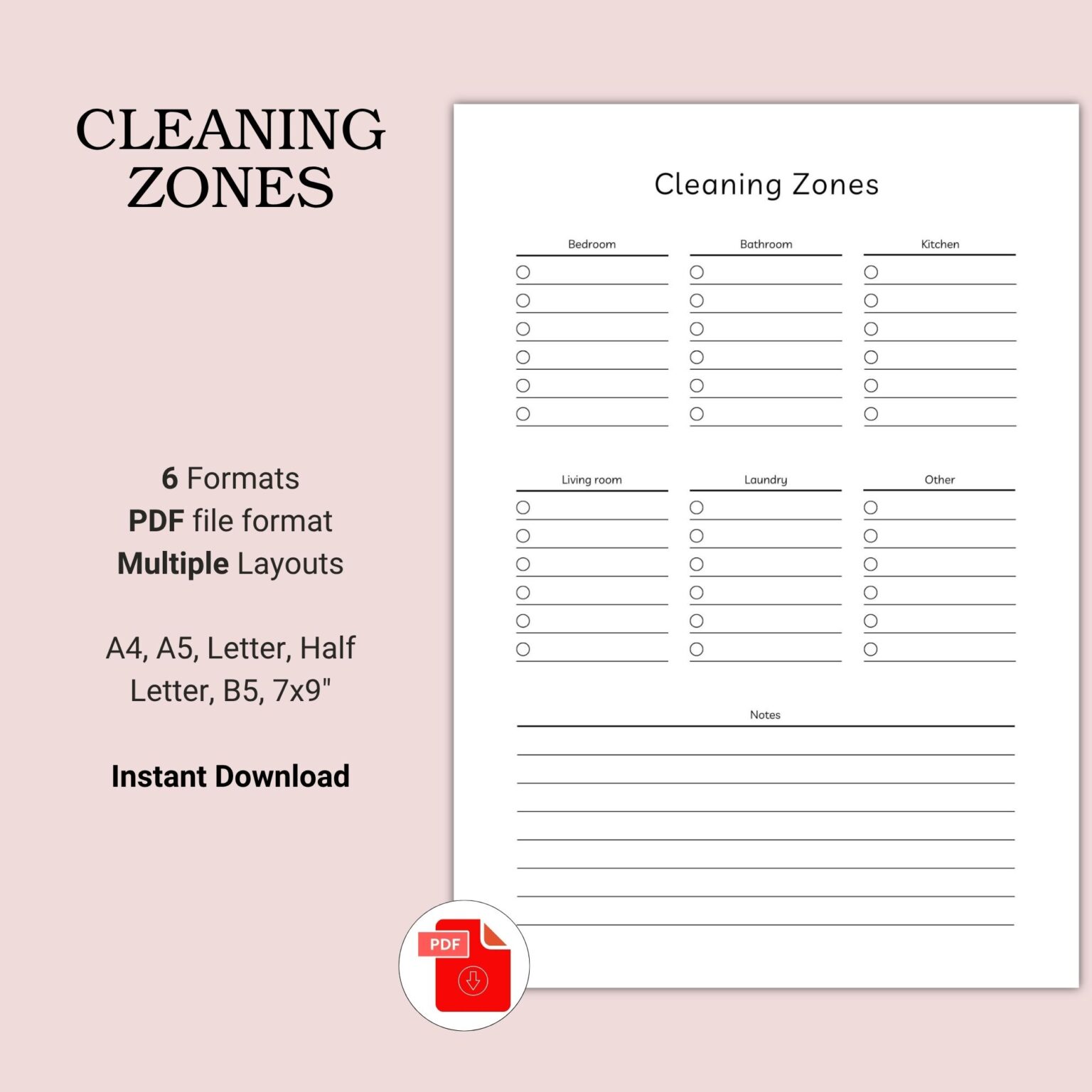 Printable Cleaning Zones Template