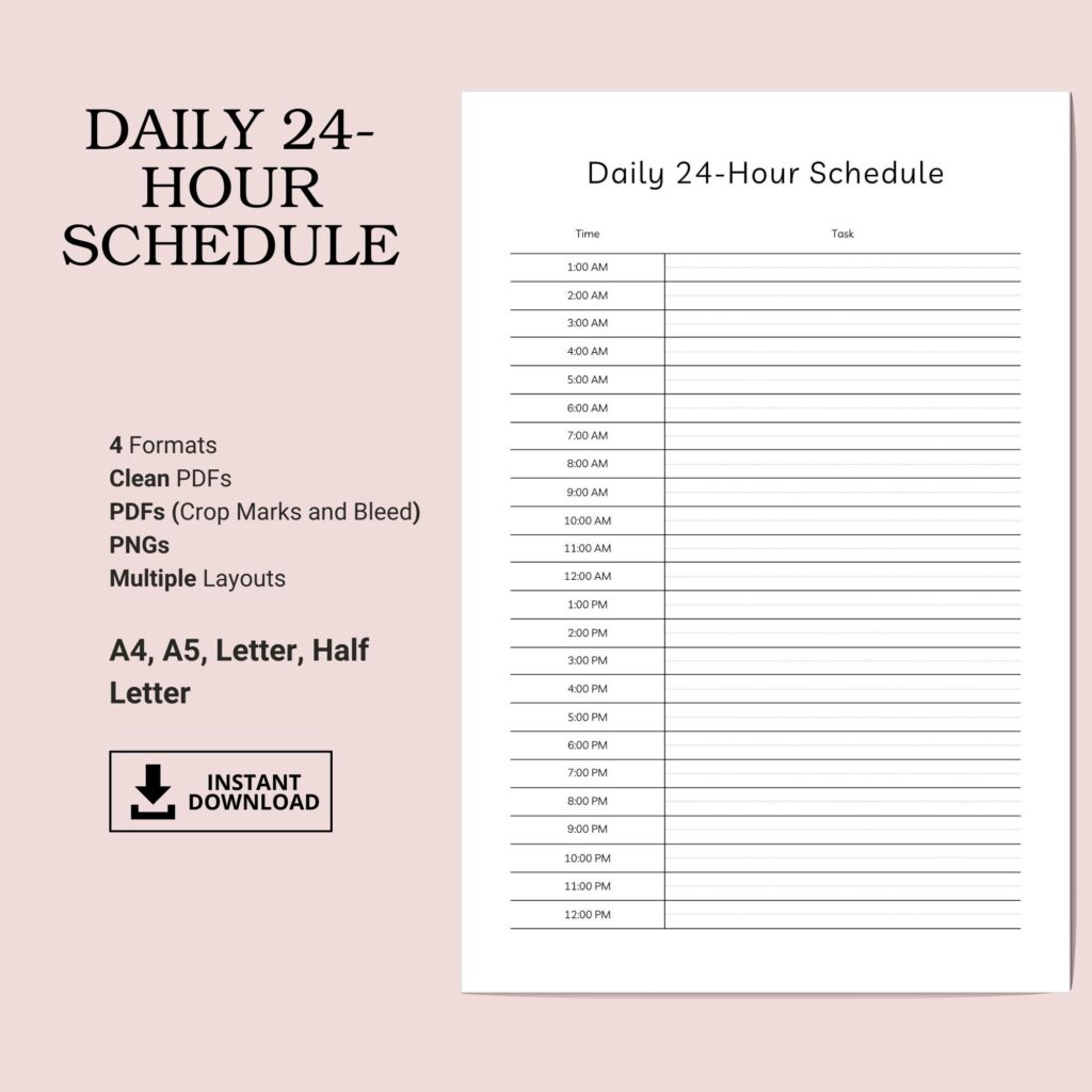 Printable Daily 24-Hour Schedule Template