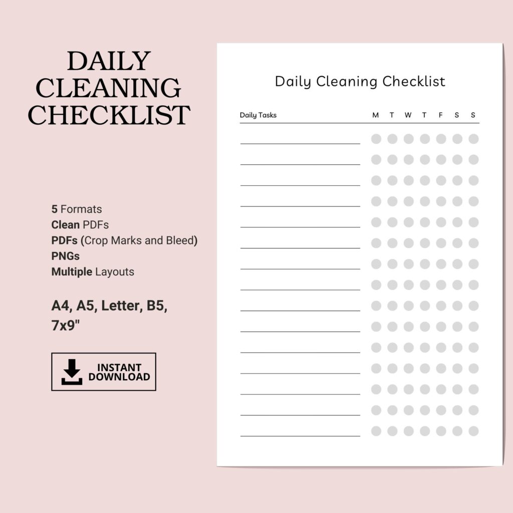 Printable Daily Cleaning Checklist Template