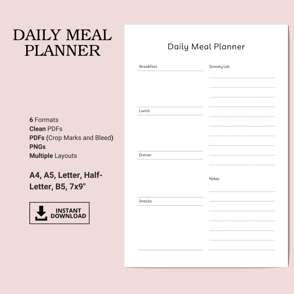 Printable Daily Meal Planner Inserts