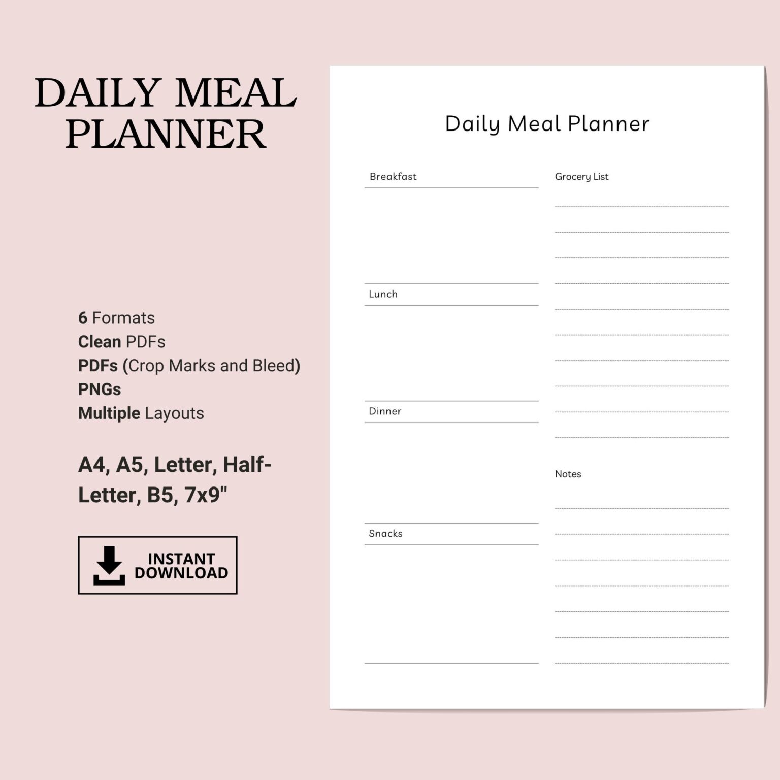Printable Daily Meal Planner Inserts