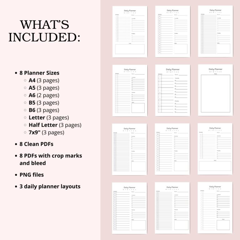 Printable Daily Planner Inserts