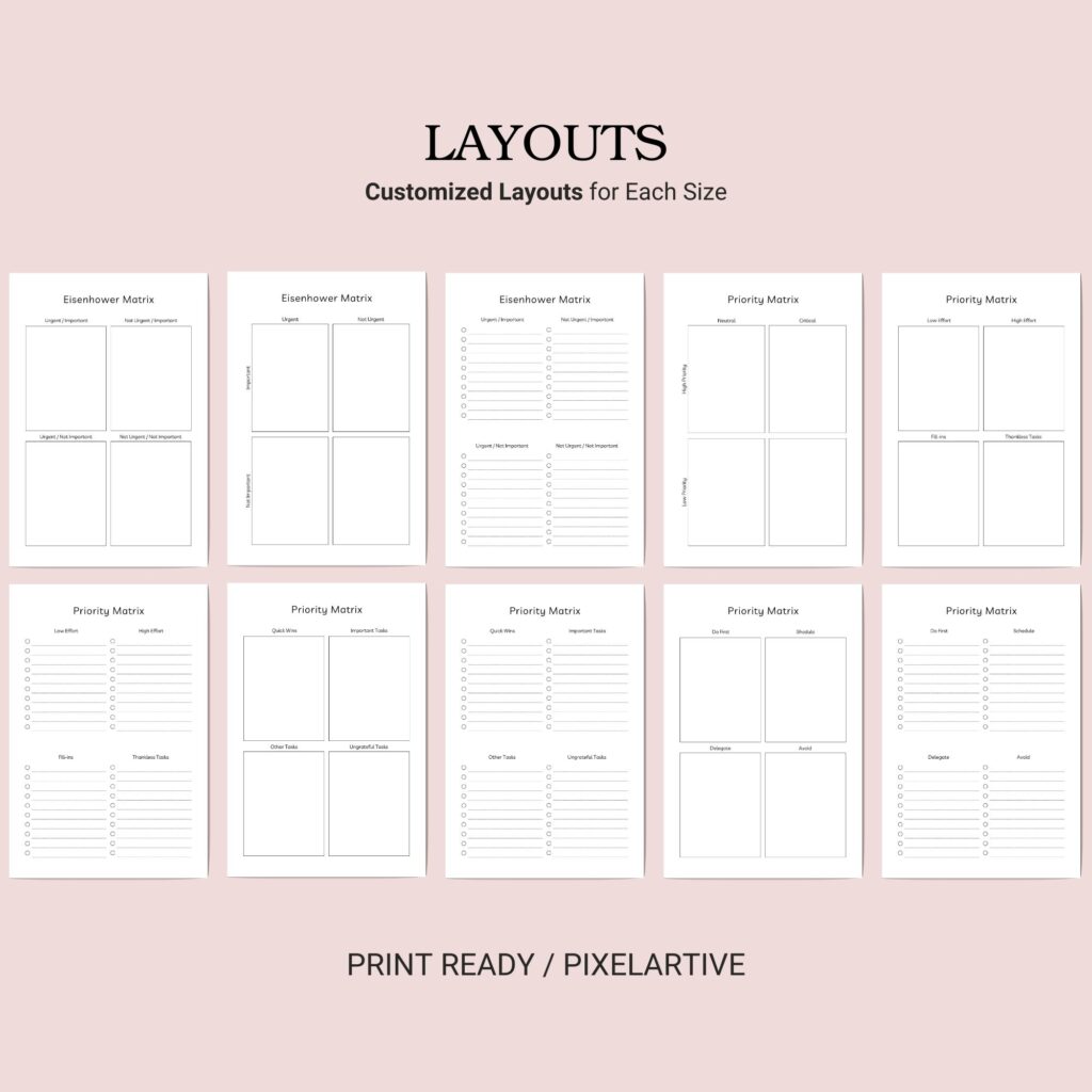 Printable Eisenhower & Priority Matrix Inserts