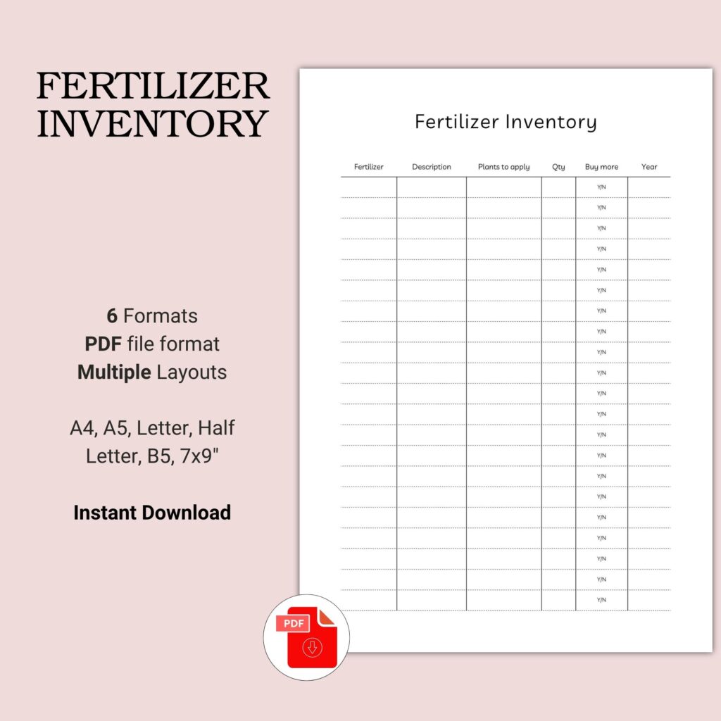 Printable Fertilizer Inventory Template