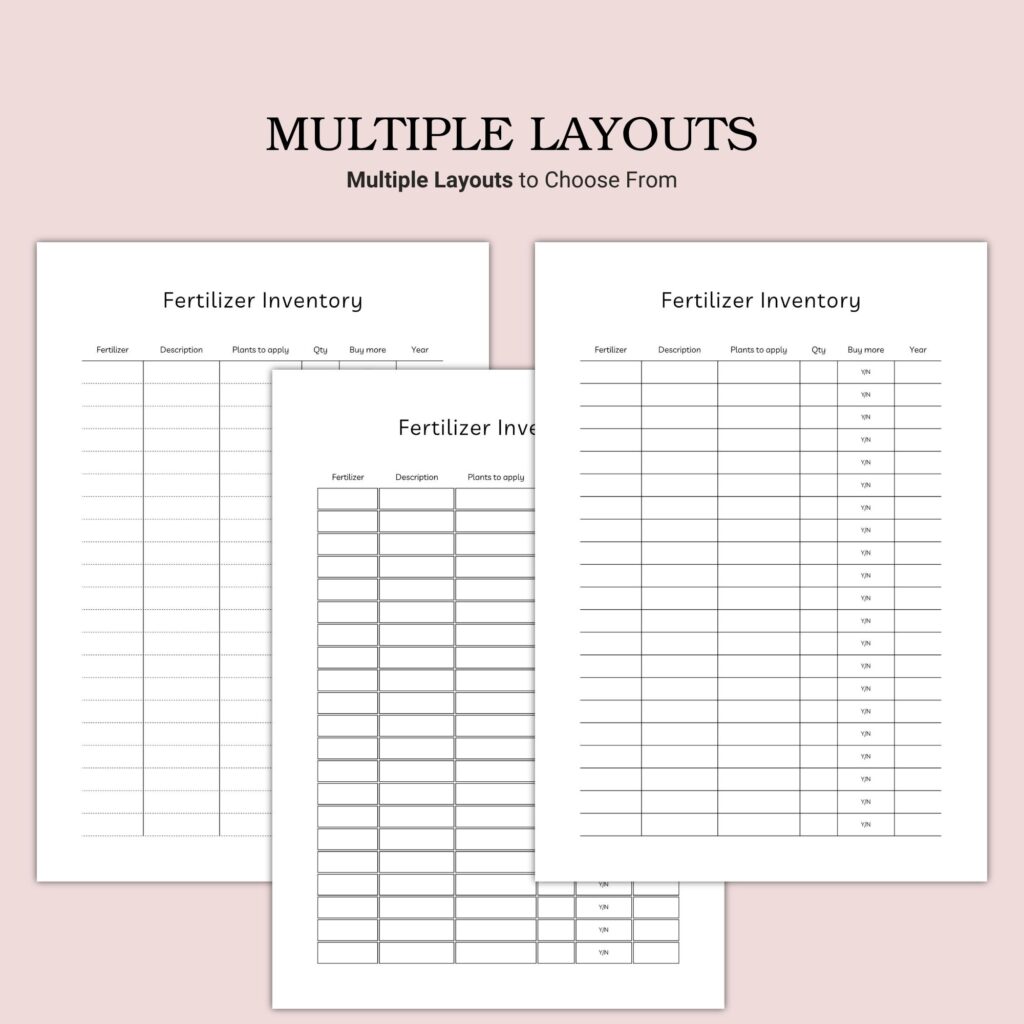 Printable Fertilizer Inventory Template