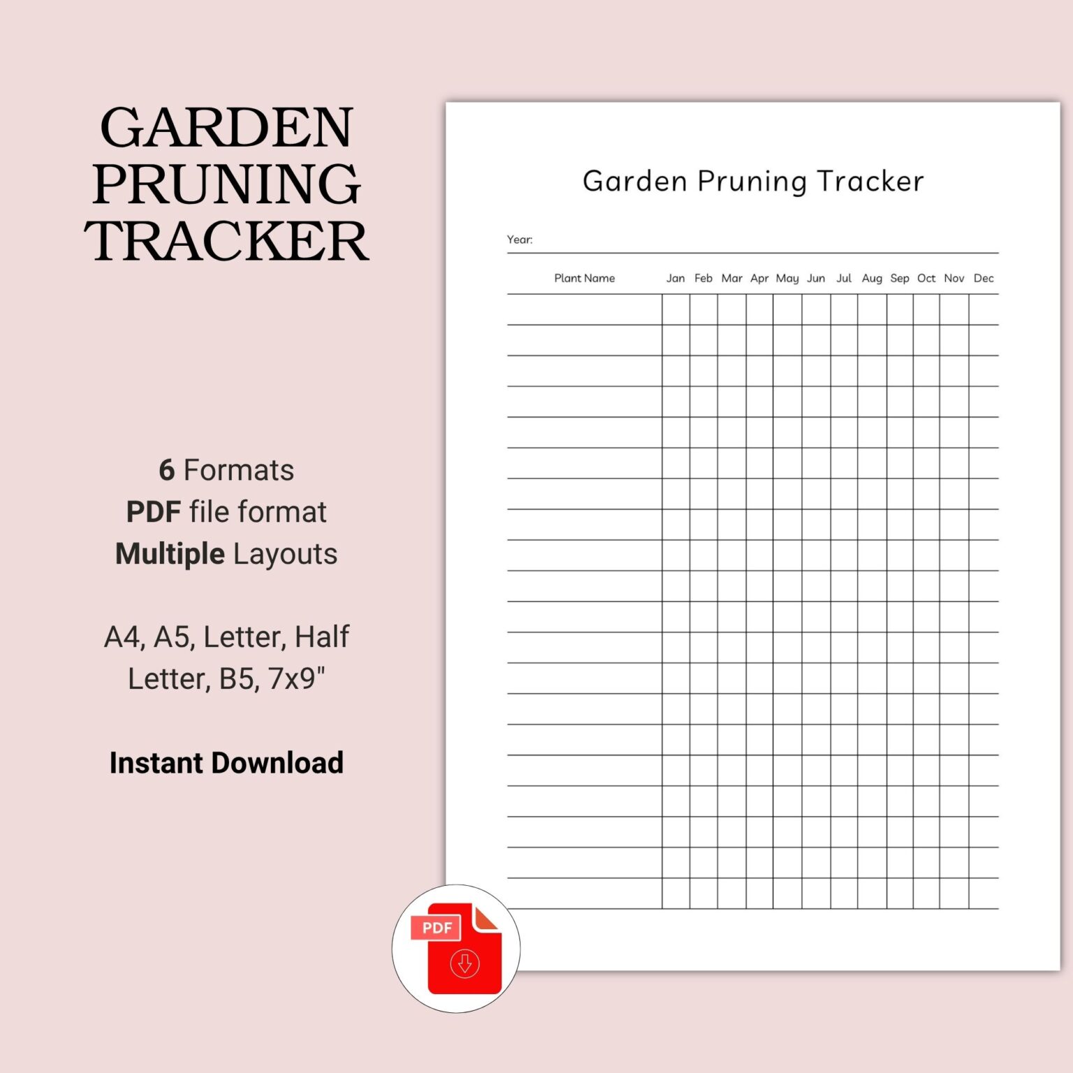 Printable Garden Pruning Tracker Template