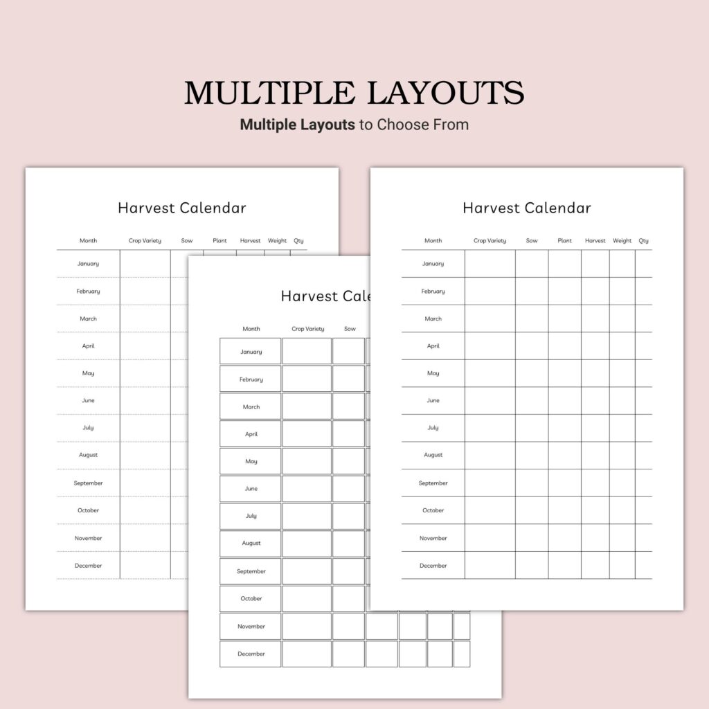 Printable Harvest Calendar Template