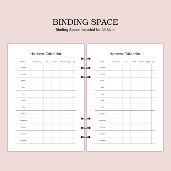 Printable Harvest Calendar Template