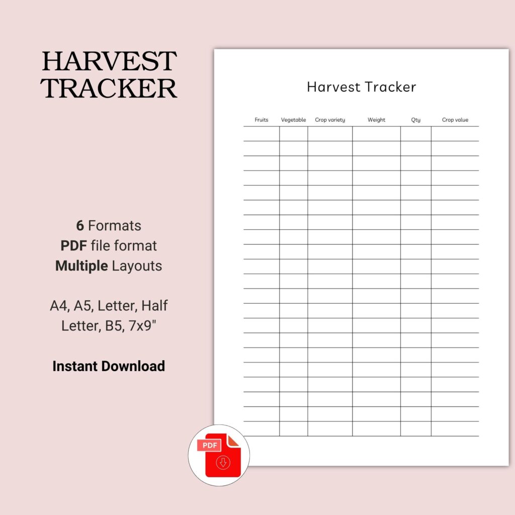 Printable Harvest Tracker Template