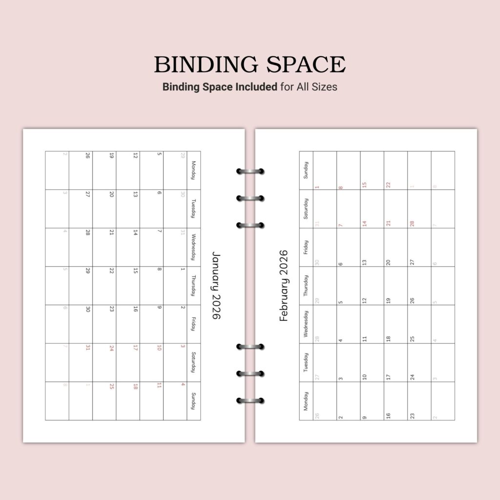 Printable Landscape Monthly Planner 2026-2030 Template