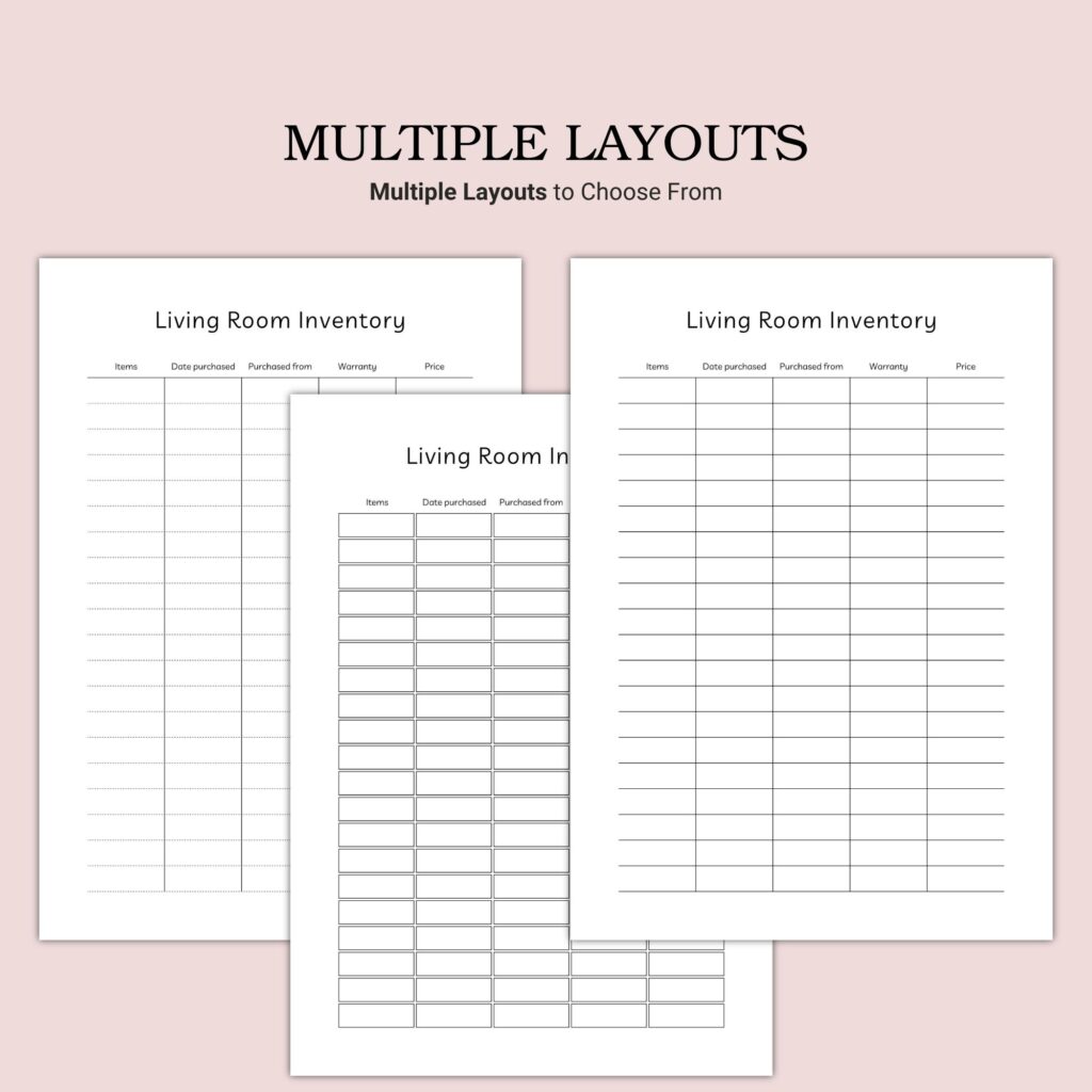 Printable Living Room Inventory Template