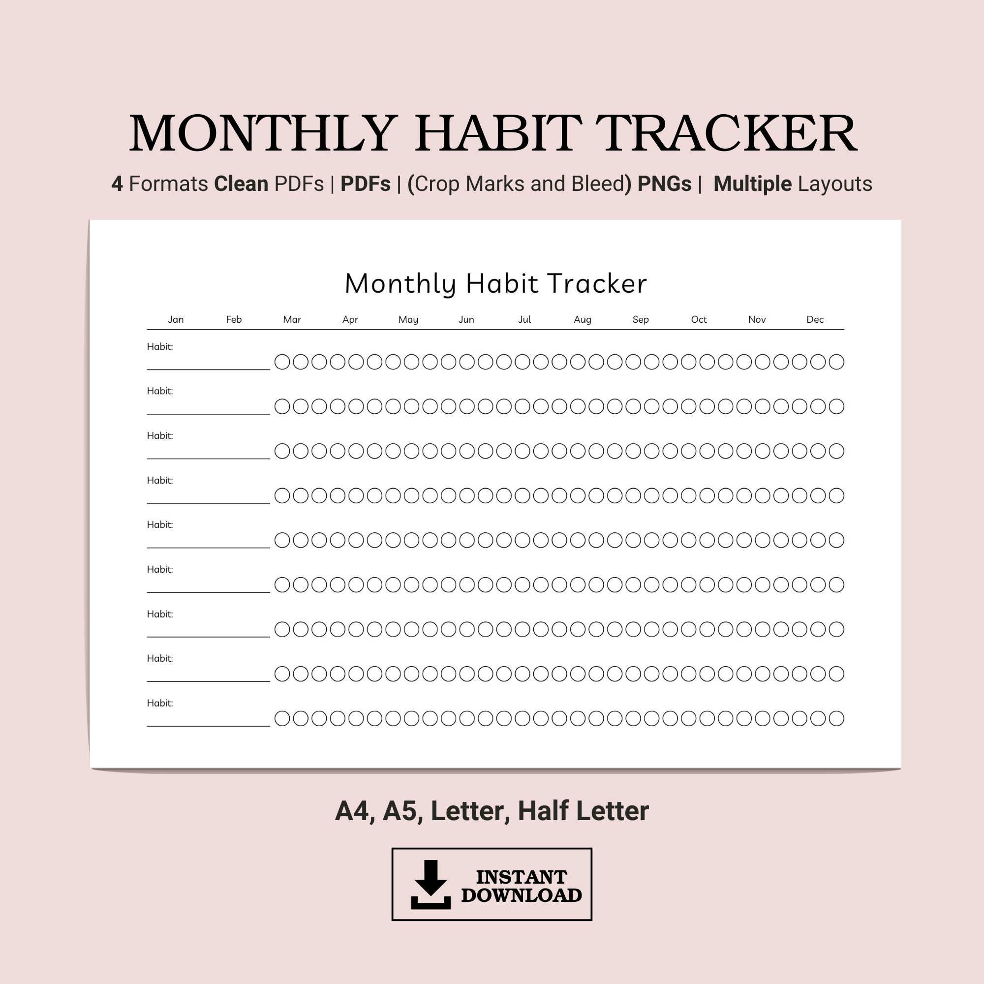 Printable Monthly Habit Tracker Inserts