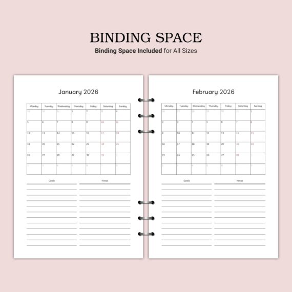 Printable Monthly Planner, 2026-2030, Template