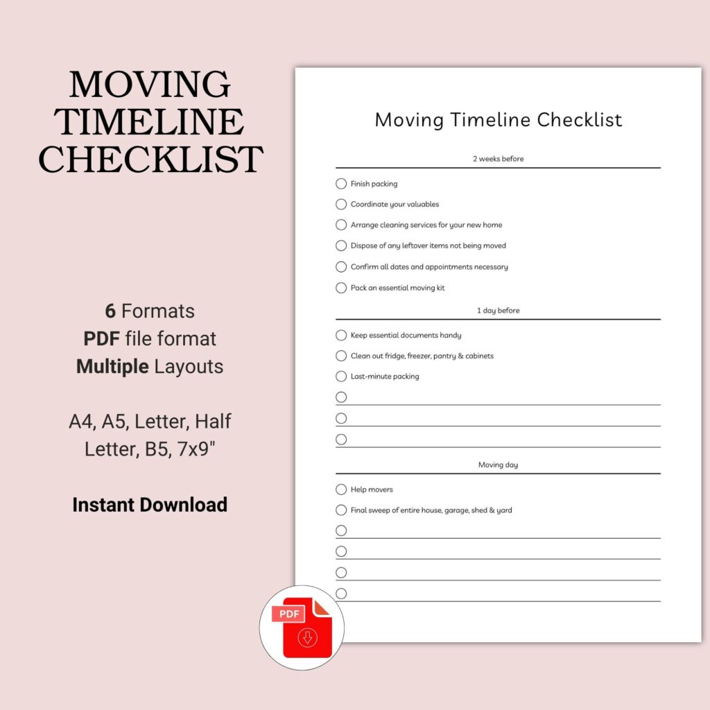 Printable Moving Timeline Checklist Template