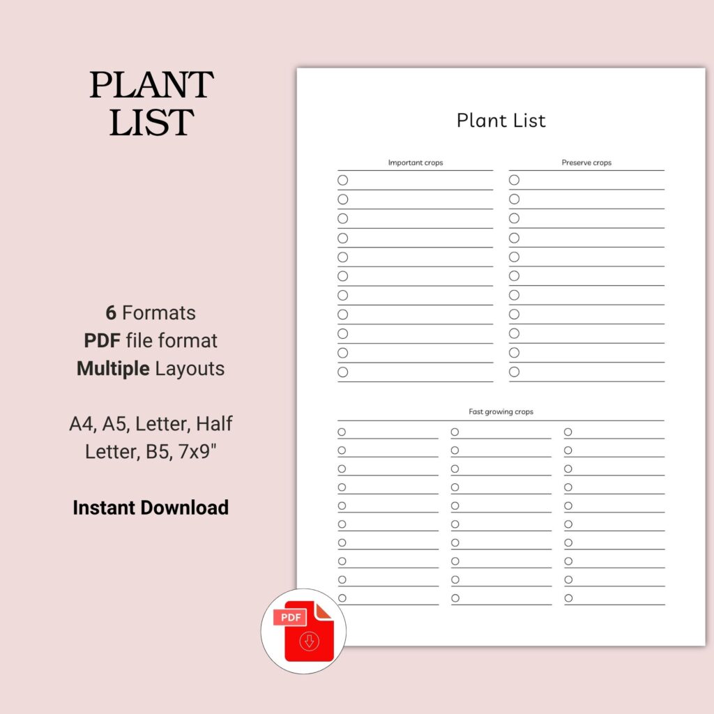 Printable Plant List Template