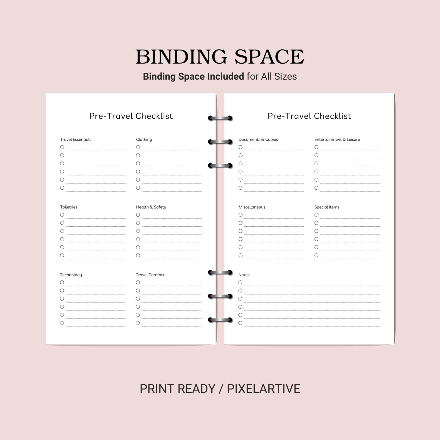 Printable Pre-Travel Checklist Inserts