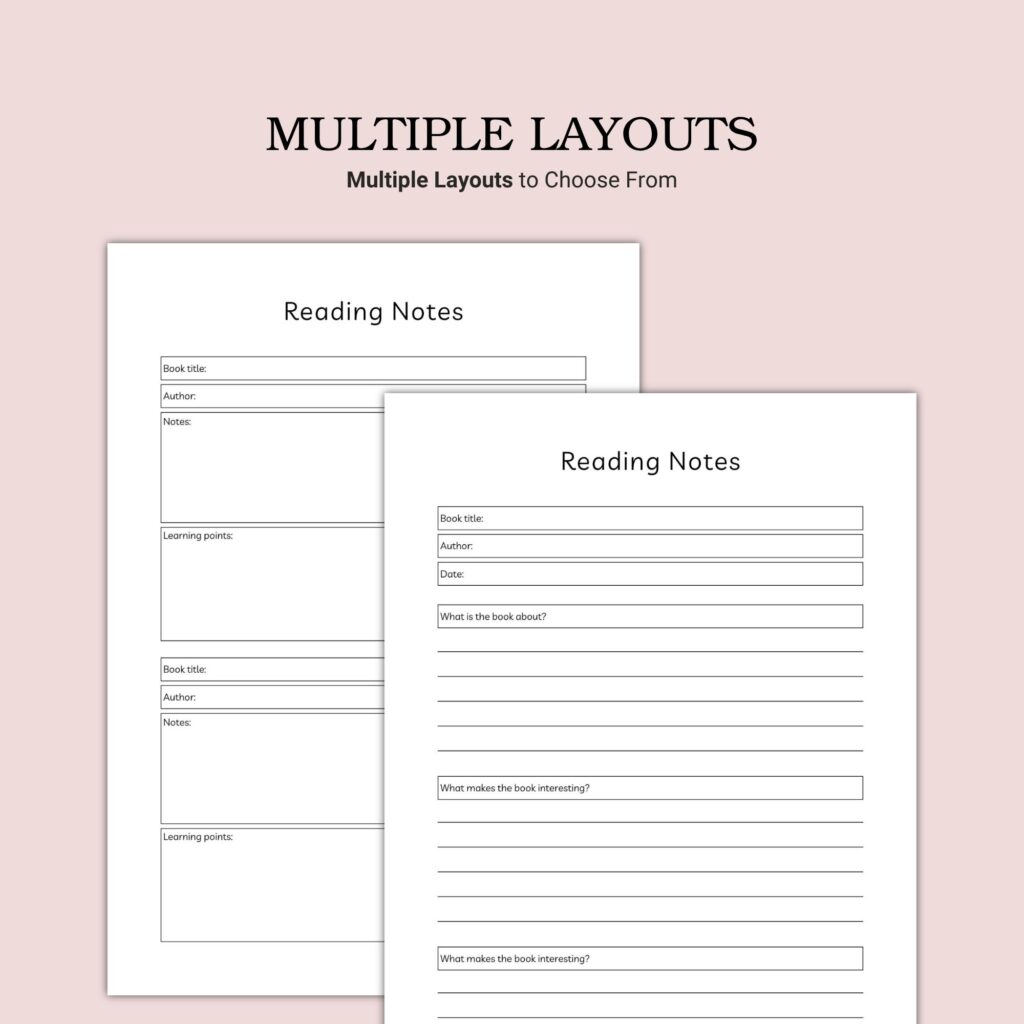Printable Reading Notes Template