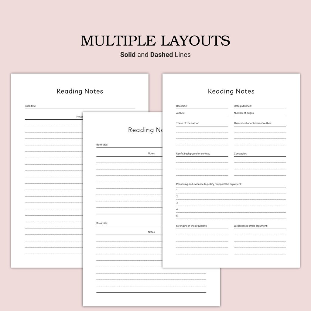 Printable Reading Notes Template