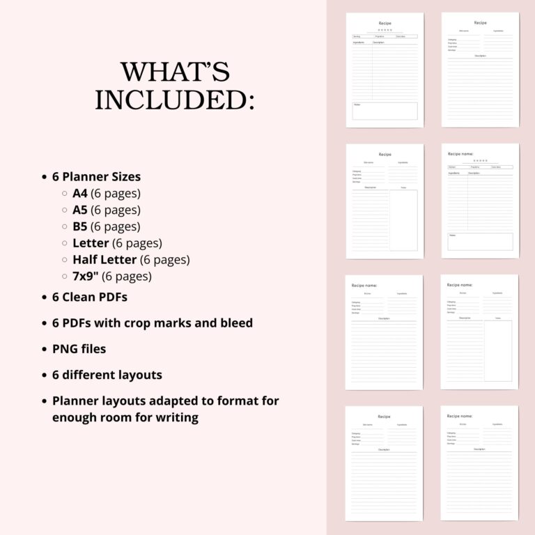 Printable Recipe Inserts