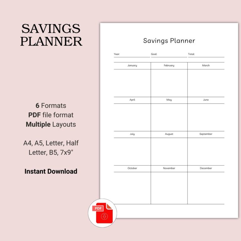 Printable Savings Planner Template