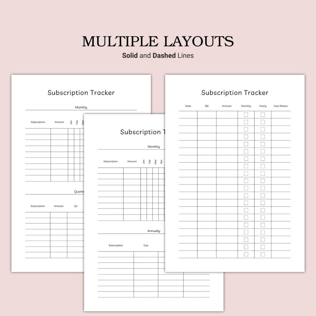 Printable Subscription Tracker Template