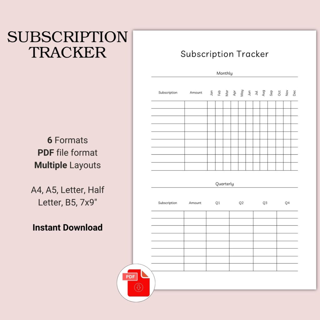 Printable Subscription Tracker Template