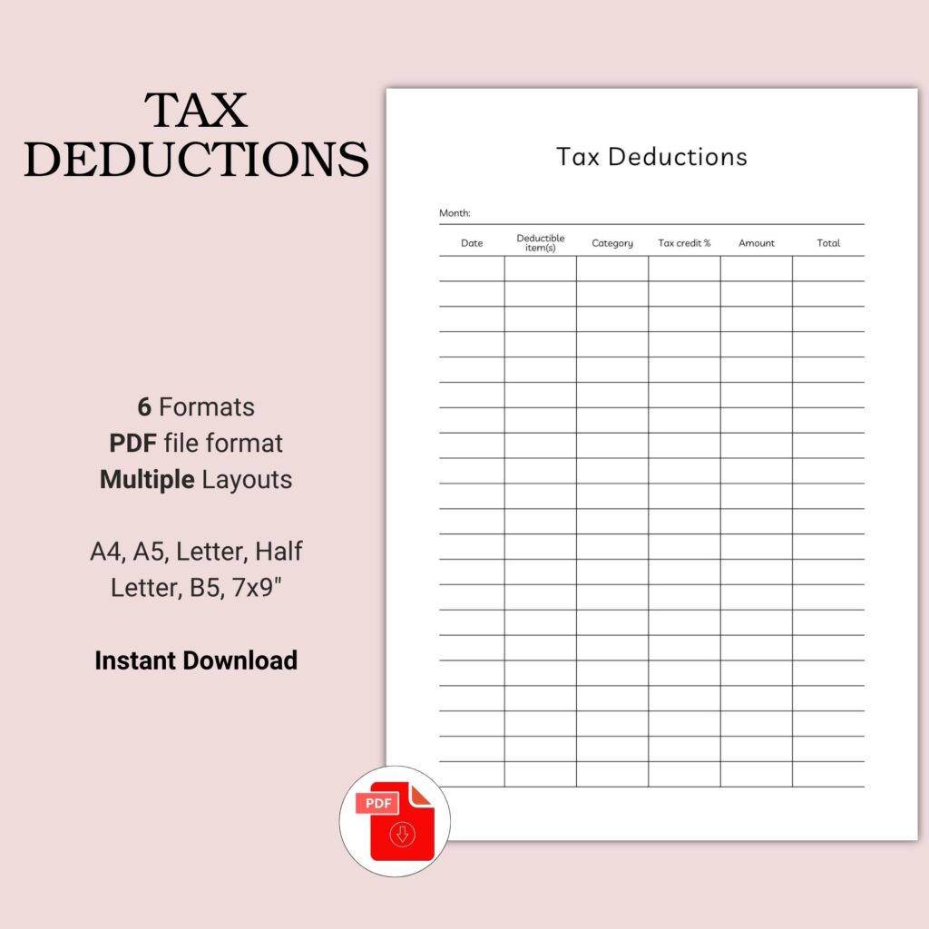 Printable Tax Deductions Template