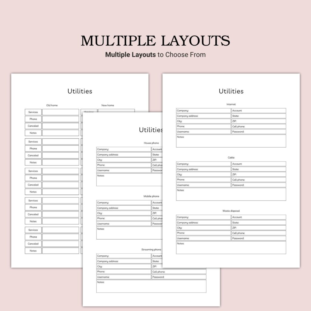 Printable Utilities Template