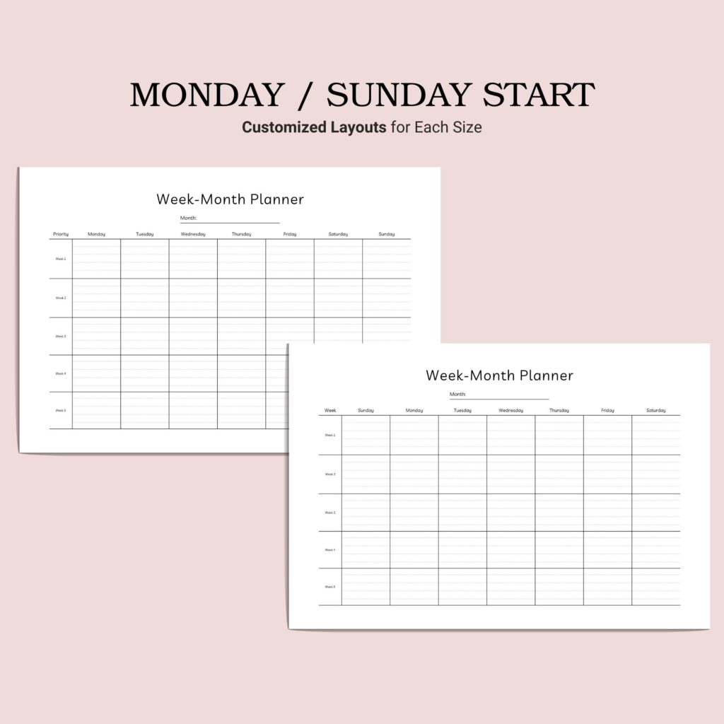 Printable Week-Month Planner Template, Landscape
