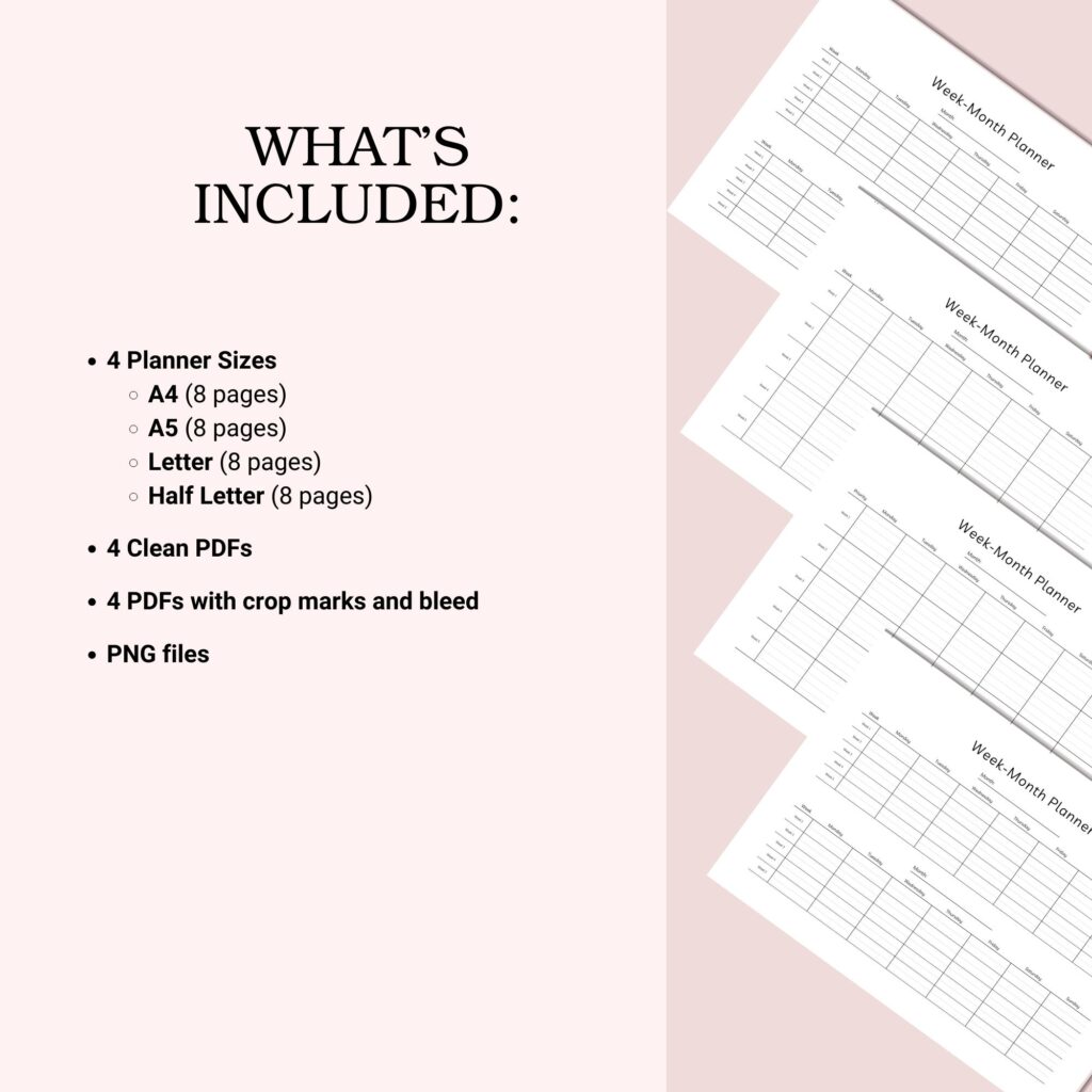Printable Week-Month Planner Template, Landscape