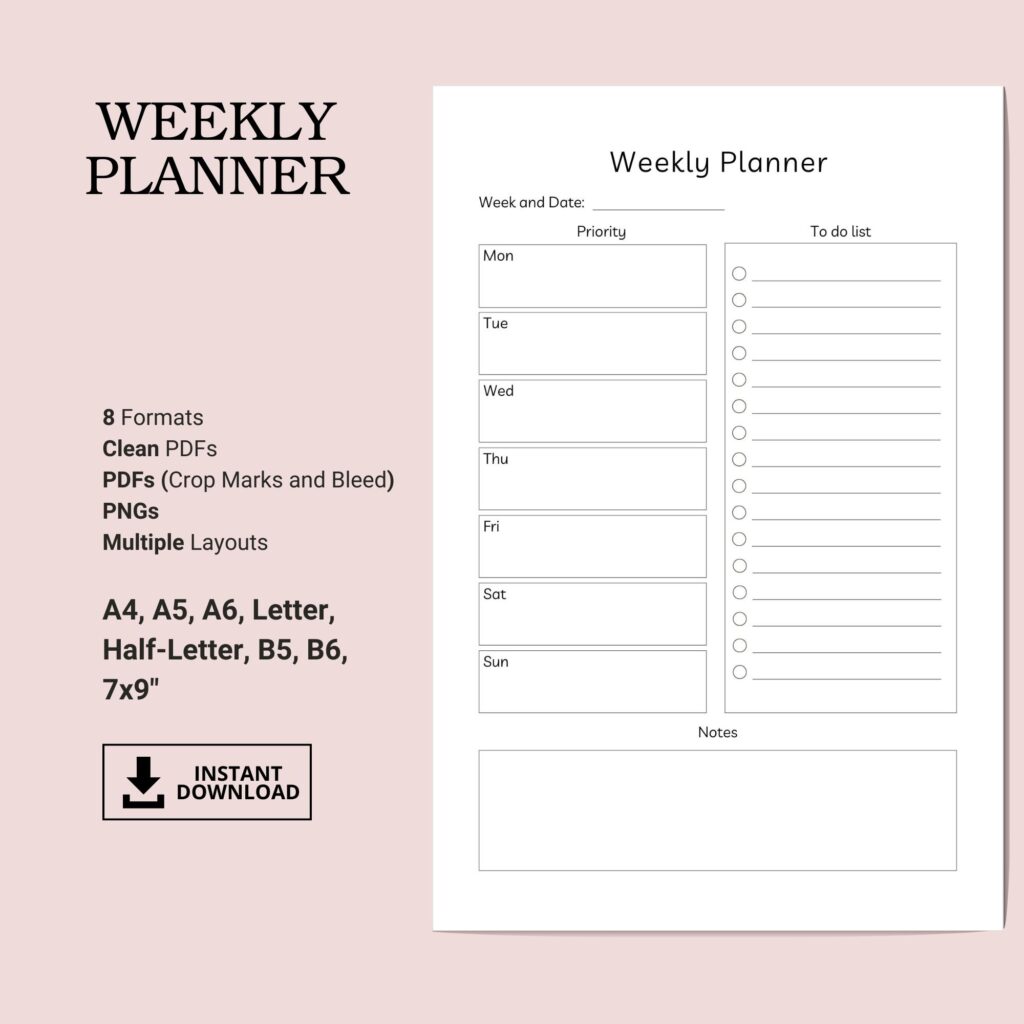 Printable Weekly Planner Inserts