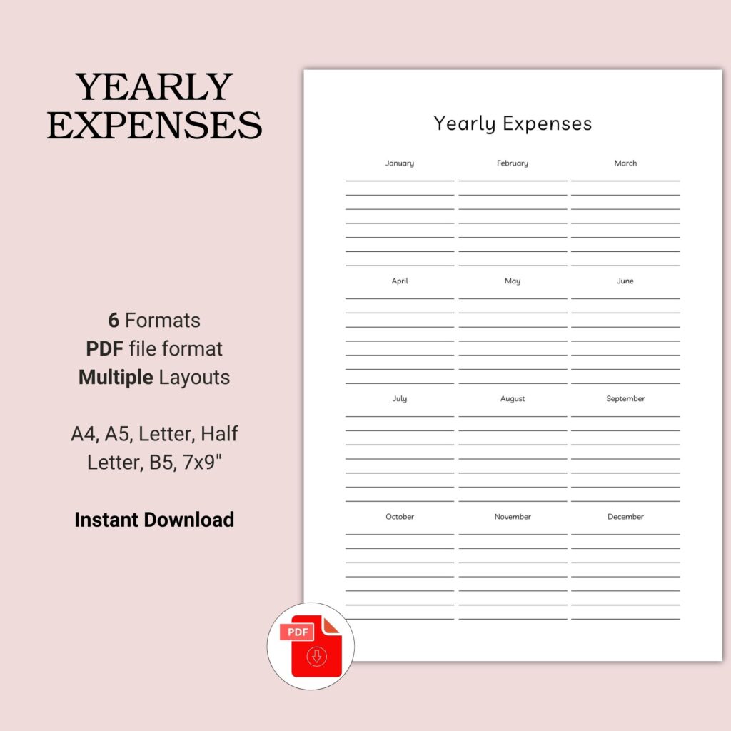 Printable Yearly Expenses Template