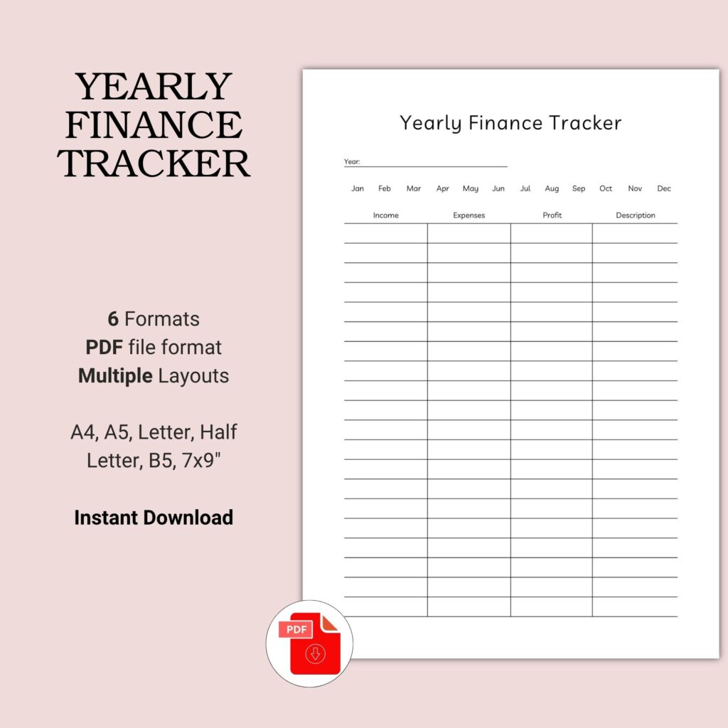 Printable Yearly Finance Tracker Template
