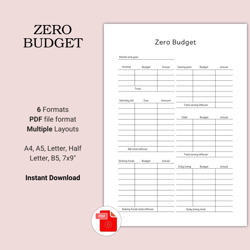 Printable Zero Budget Template